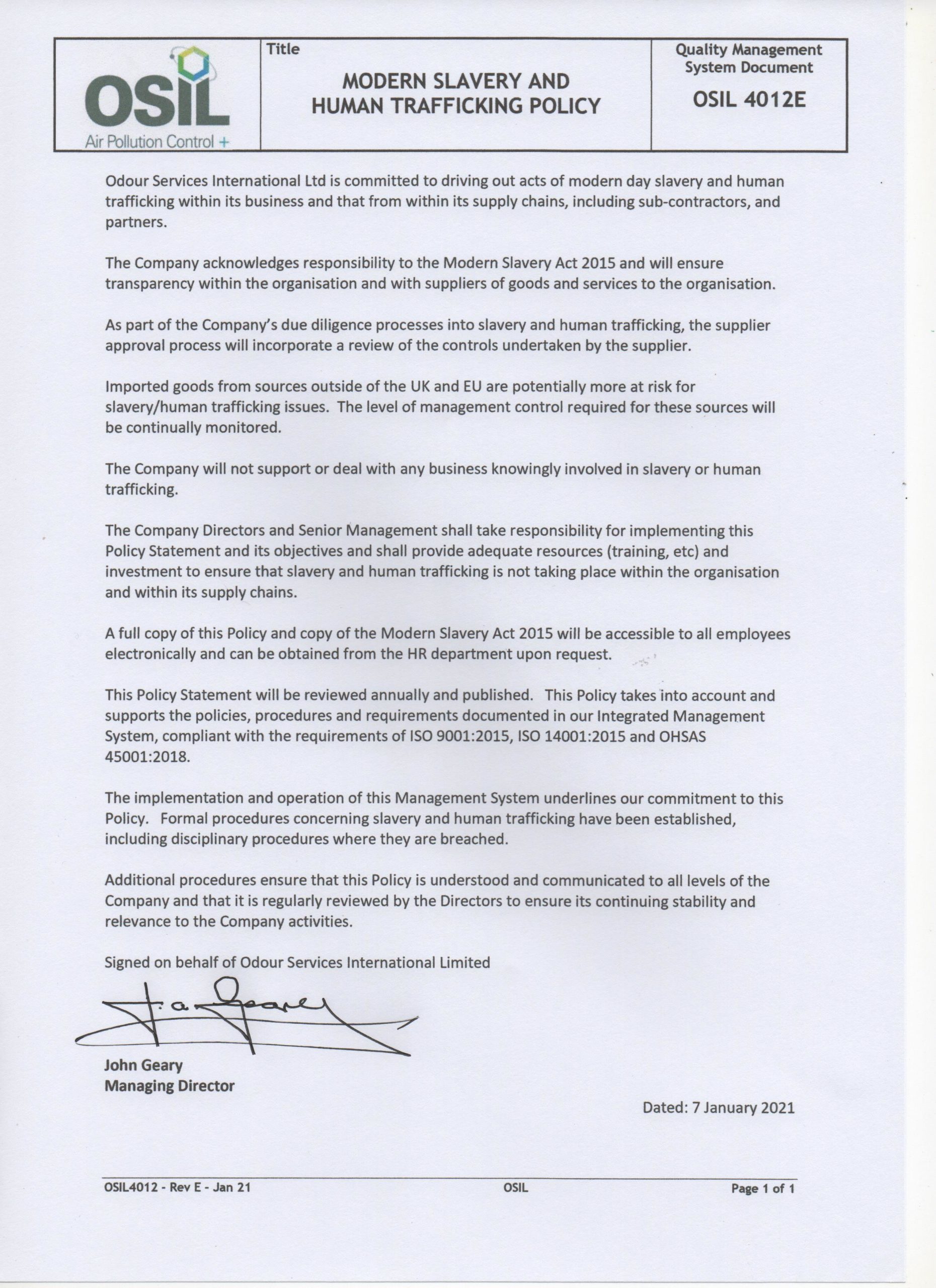 Modern Slavery & Human Trafficking Policy - OSIL | Odour Services ...